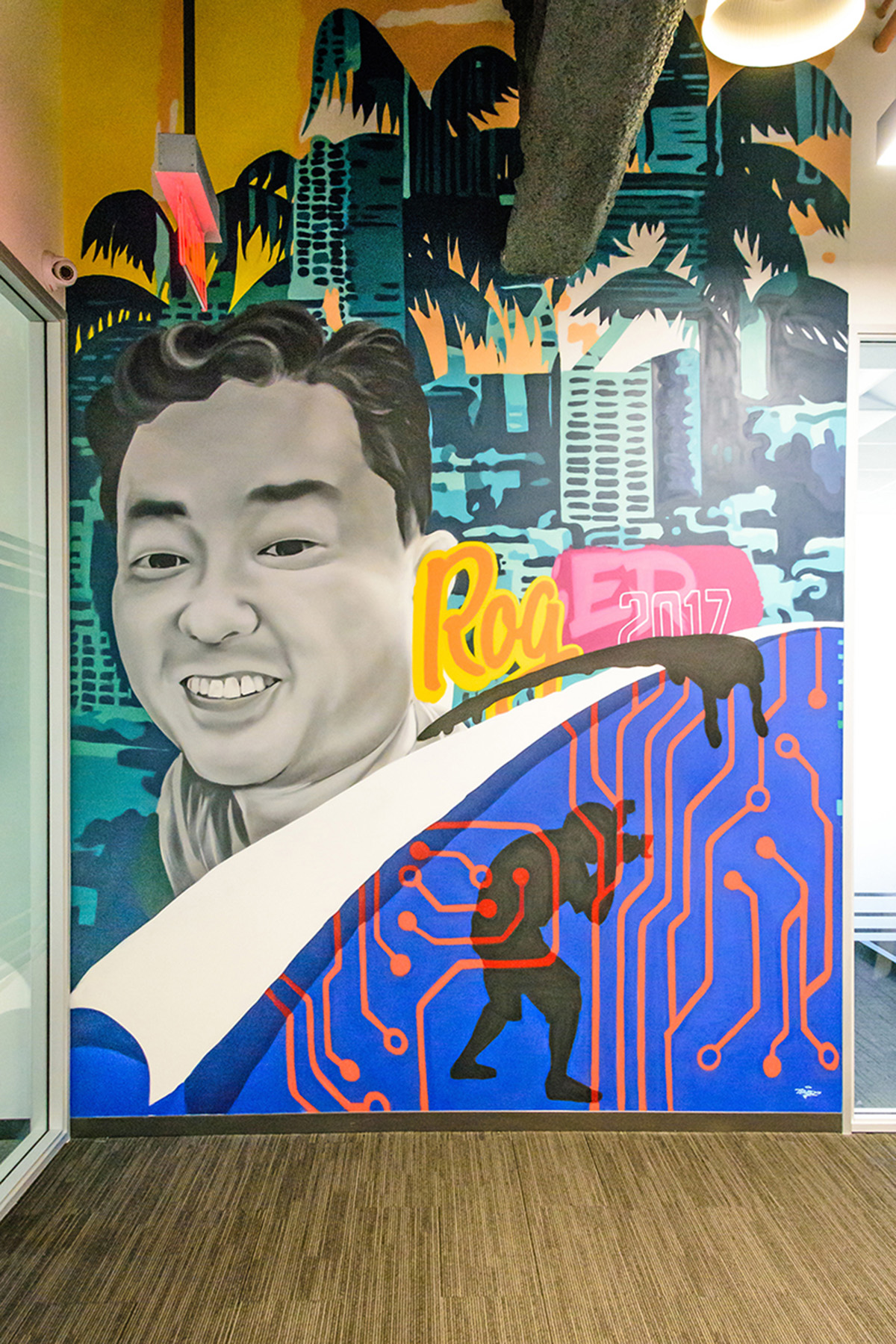 Mural Artist Painting For Trifecta Clinical Corporate Office Tribute